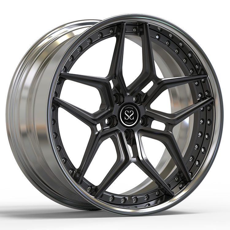 Polished Barrel 2 PC Forged Aluminum Alloy Rims Black Disc Custom Sopke ...
