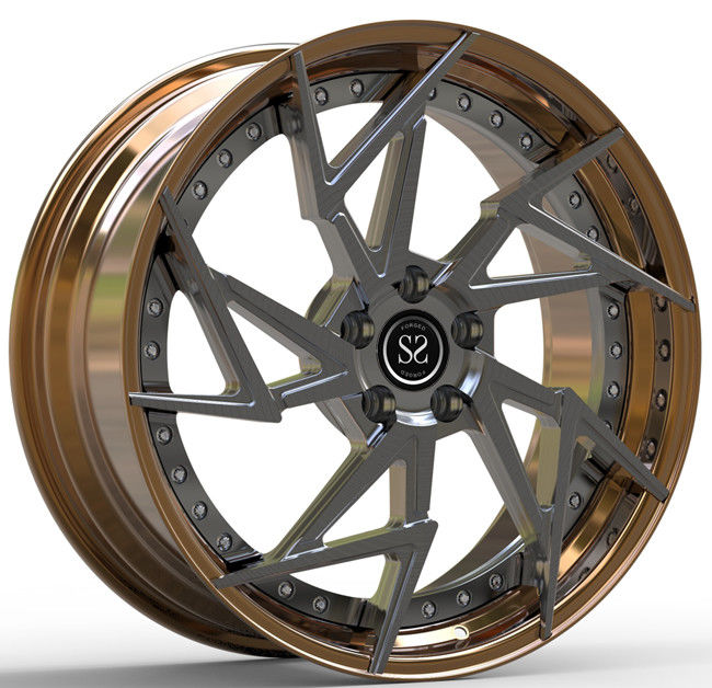 Staggered 2 Piece Forged Rims Wheels Barrel Bronze Center Gun Metal For ...